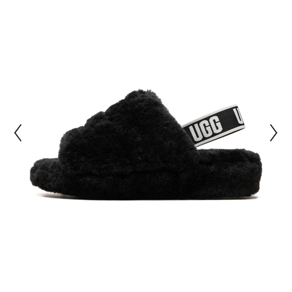 UGG | Shoes | New Wo Box Ugg Black Fluffy Slippers | Poshmark